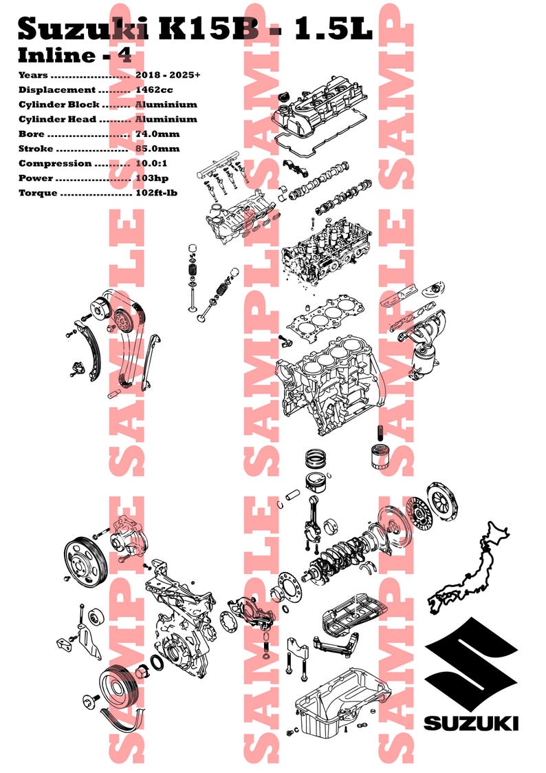 Suzuki K15B Poster Exploded View Engine Jimny Sierra Laser Engraved ...