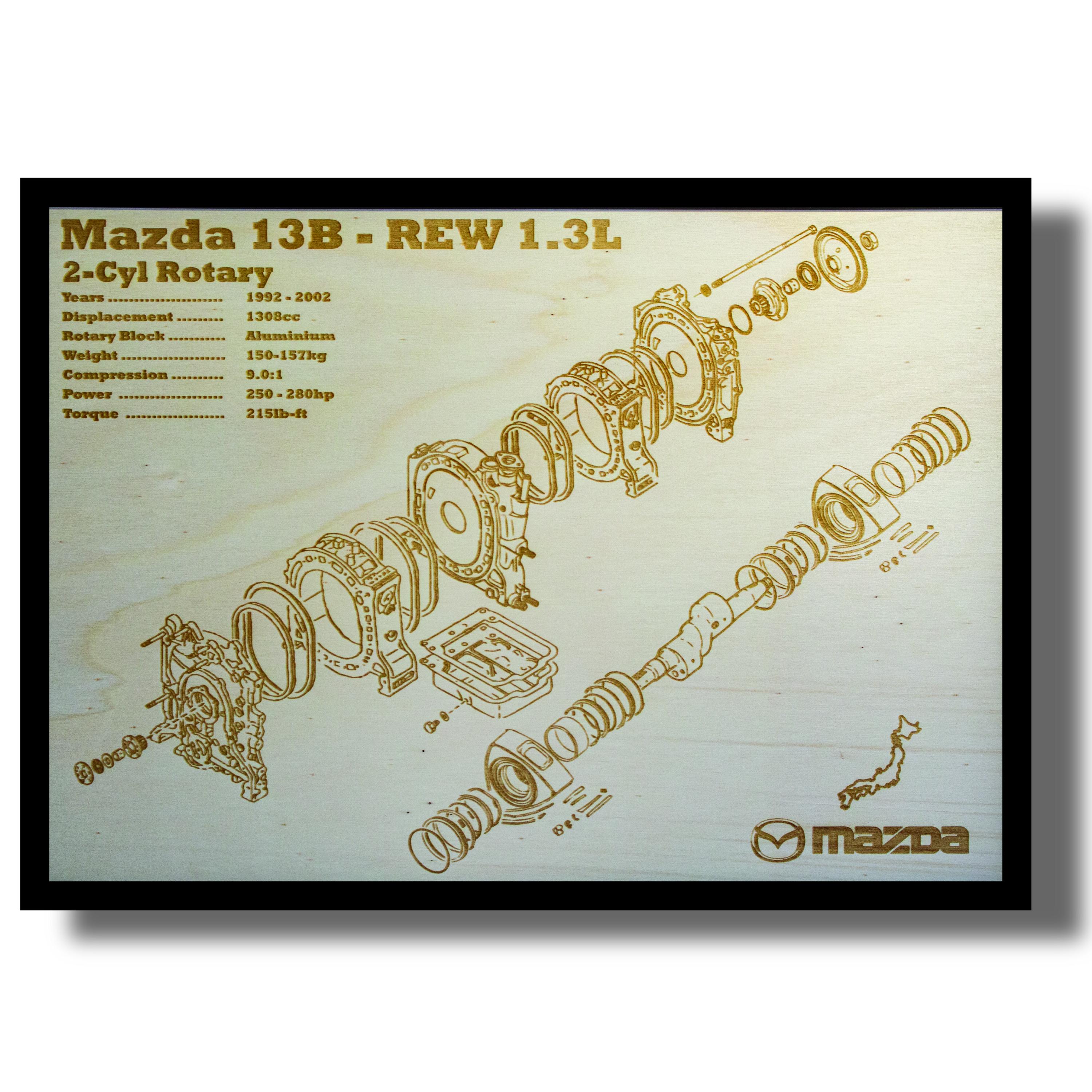 Mazda RX7 Rotary Engine Poster Laser Engraved 13B Engine Diagram Mazda ...