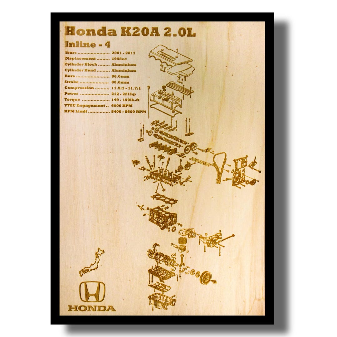 Honda Civic Honda Accord K20A Engine Poster Car Art Poster Laser ...