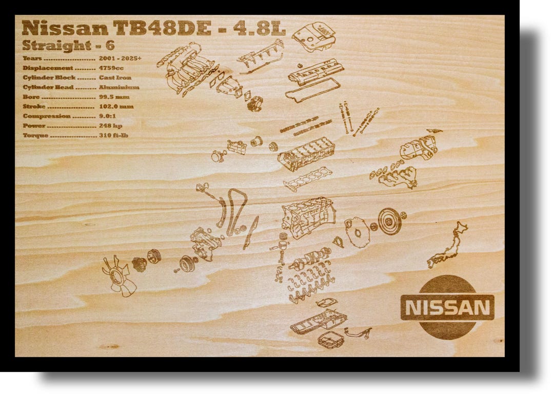 Nissan TB48DE Exploded View Engine Y61 Patrol Laser Engraved Safari ...