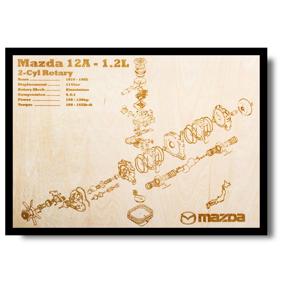 Mazda 12A 1.2L Exploded View Poster Laser Engraved Engine Diagram A3 A4 ...