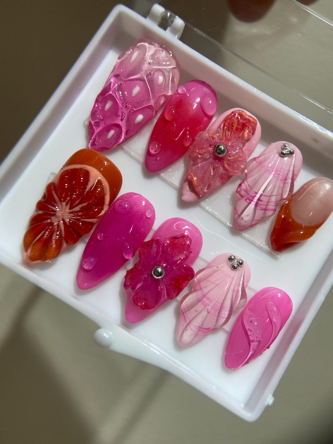 Press on Nais | French Nails Art | Chorme Gold 3d | Rose Charm Nails ...