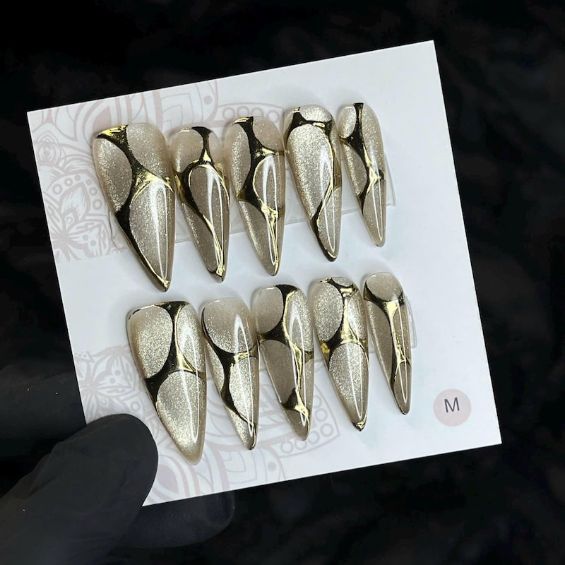 Gold French Cat Eye Nails - Etsy
