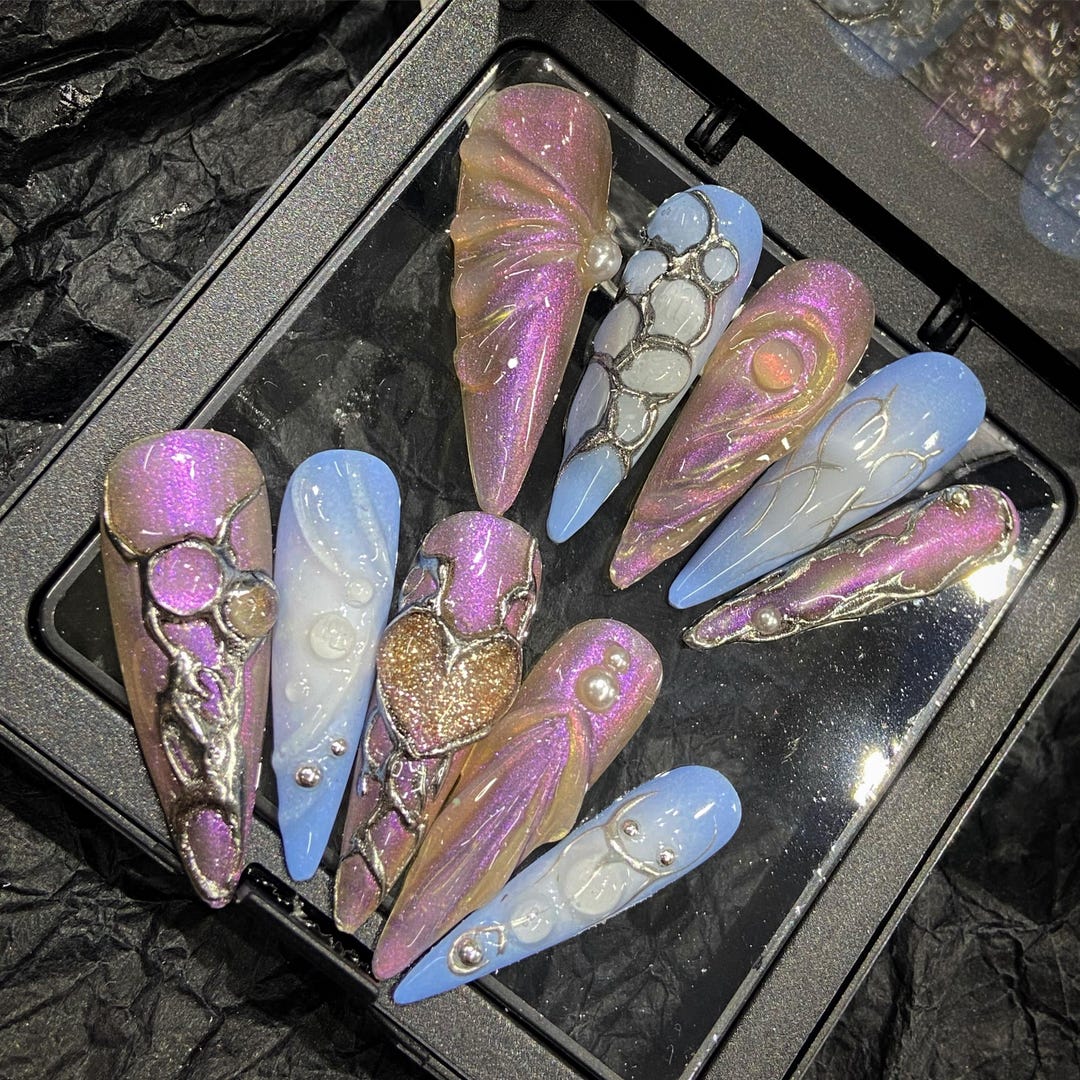 Y2K and Chrome Metallic Gel Art Arcylic Press on Nails Desgin / Charm ...