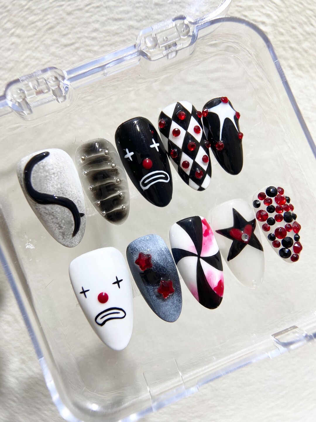 Colorful 3D Nail Art: Sad Happy Face Carnival Gel Press-on Nails - Etsy