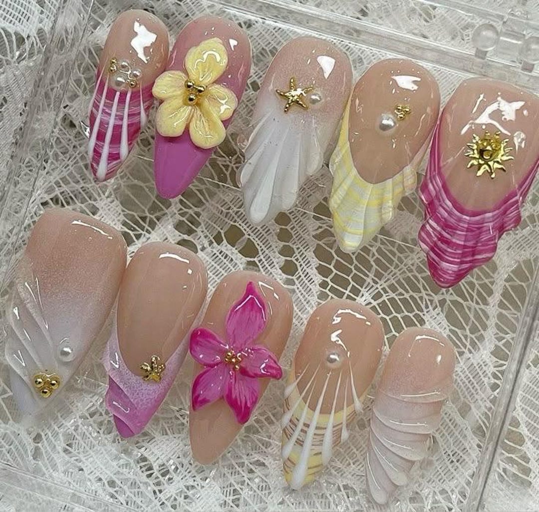 3D Flower Press on Nails: Fairycore Almond False Nails - Etsy