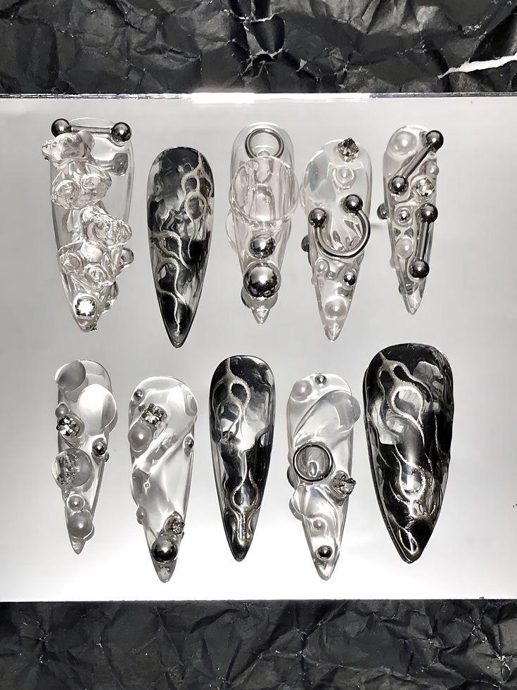 Silver Chrome Y2K Press on Nails: Hand Painted Faux Acrylic - Etsy