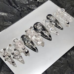 Silver Chrome Y2K Press on Nails: Hand Painted Faux Acrylic - Etsy