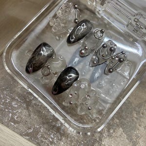 Silver Chrome Y2K Press on Nails: Hand Painted Faux Acrylic - Etsy