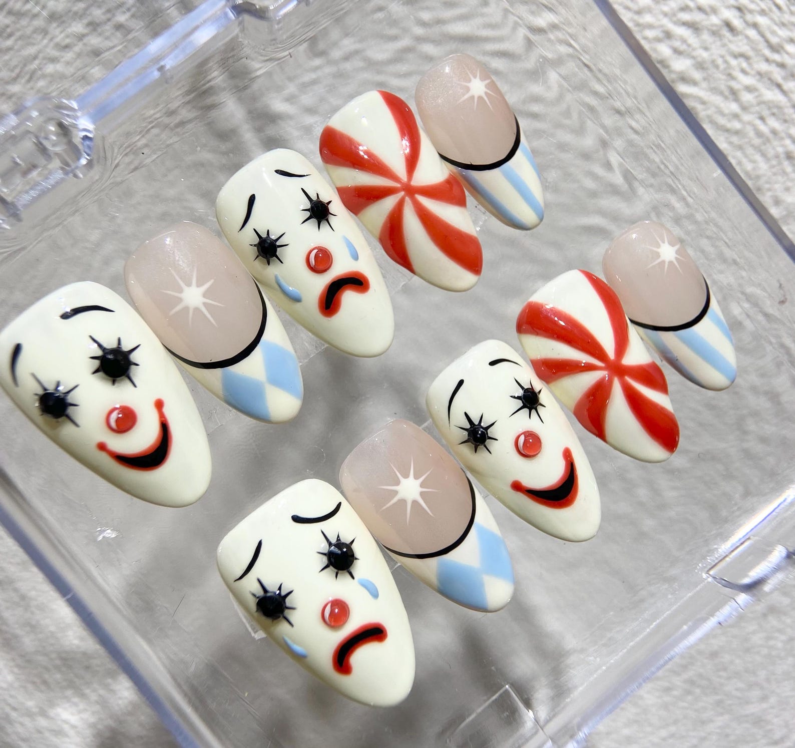 3D Clown Press on Nails: Spooky Halloween Almond Nail Art - Etsy