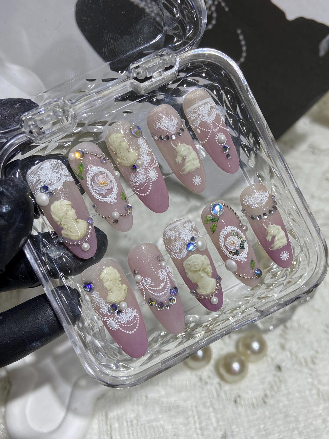 Royal Rhinestone Press on Nails: Handmade Nail Art - Etsy