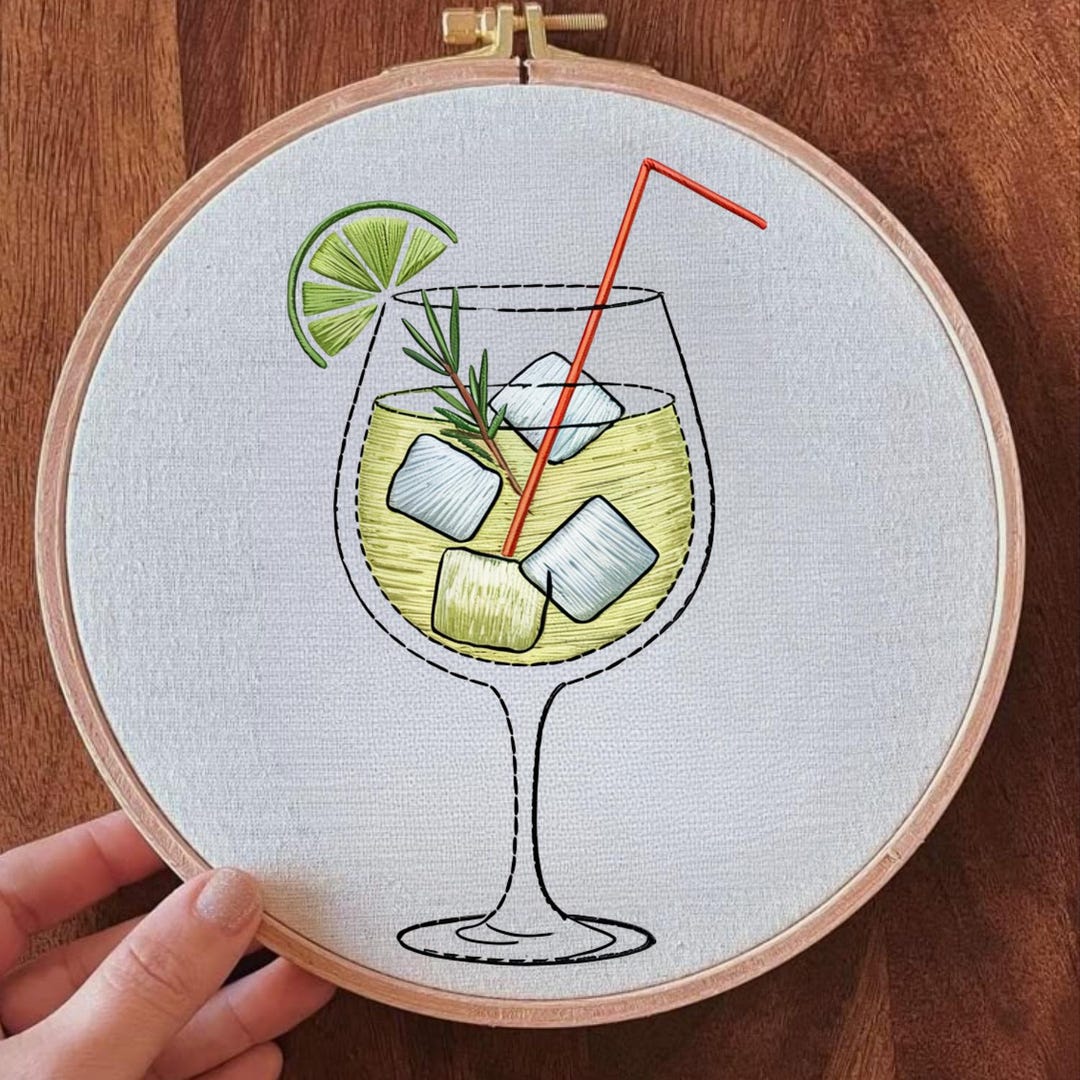 Gin and Tonic Embroidery File Cocktail Embroidery Design Drink ...