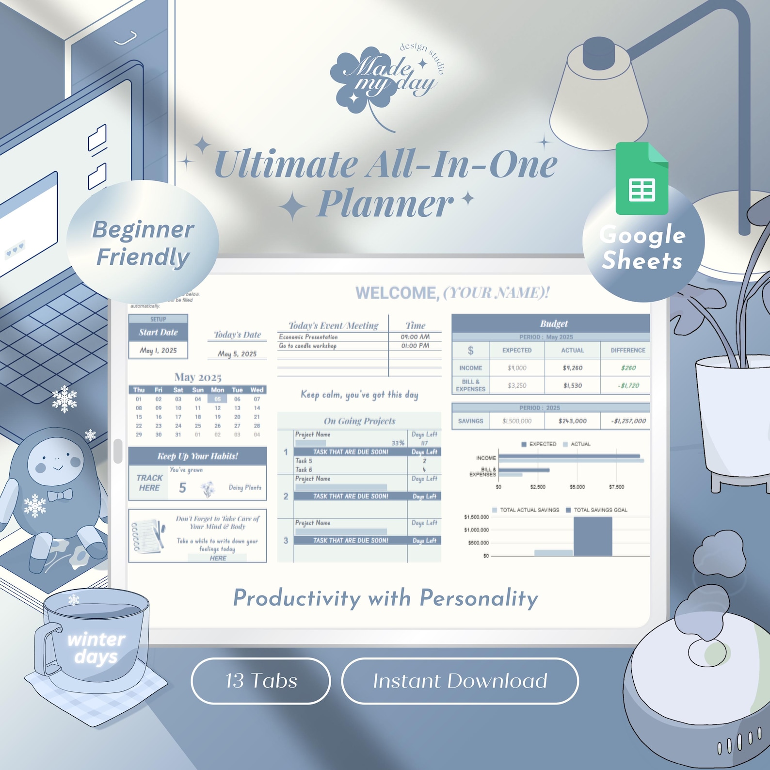 2026 All-in-one Digital Planner: Google Sheets Tracker, Budget ...