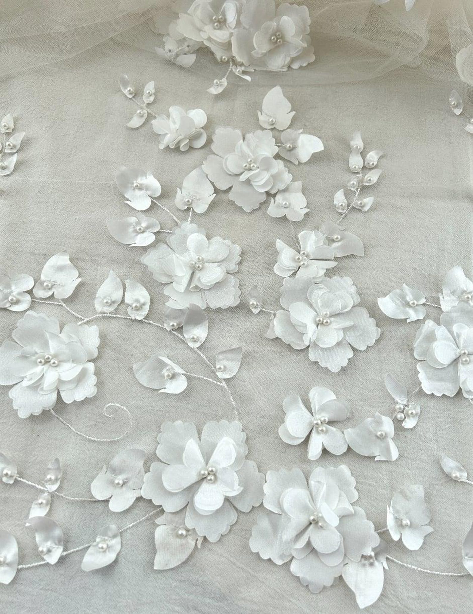 3D Flower Lace Fabric,white Flower Fabric,flower Beaded Lace Fabric - Etsy