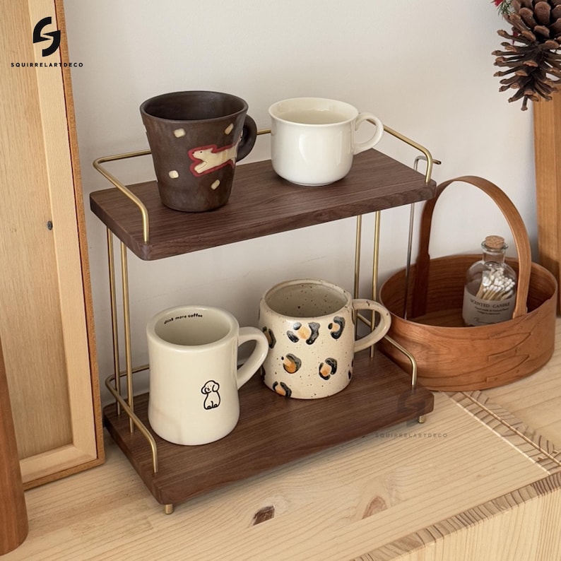 Exquisite Solid Walnut Wood Shelf,cubby Kitchen Shelf,desktop Coffee ...