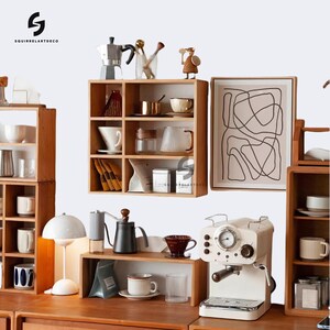 Wall-mounted Cherry Wood and Coffee Cups,desktop Shelves Box,cubby ...