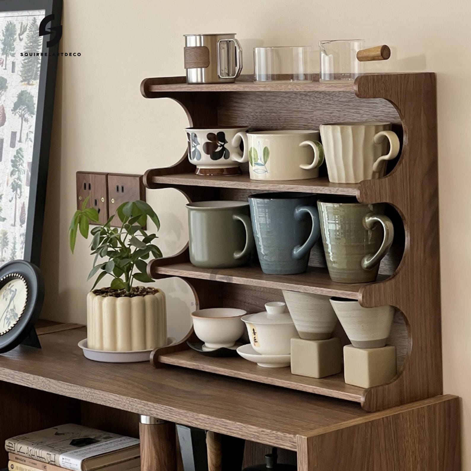 Desktop Coffee Tea Mug Cup Storage Holder, Exquisite Solid Walnut Wood ...