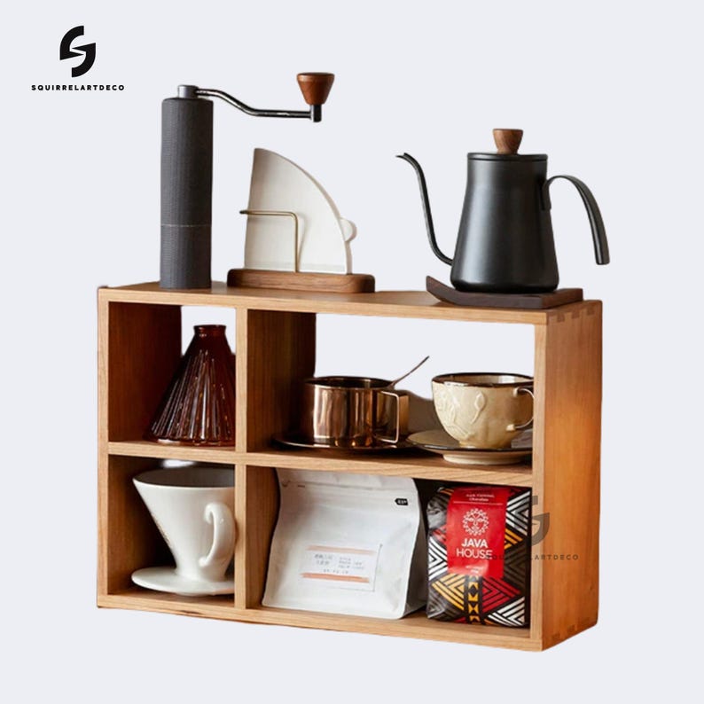 Wall-mounted Cherry Wood and Coffee Cups,desktop Shelves Box,cubby ...