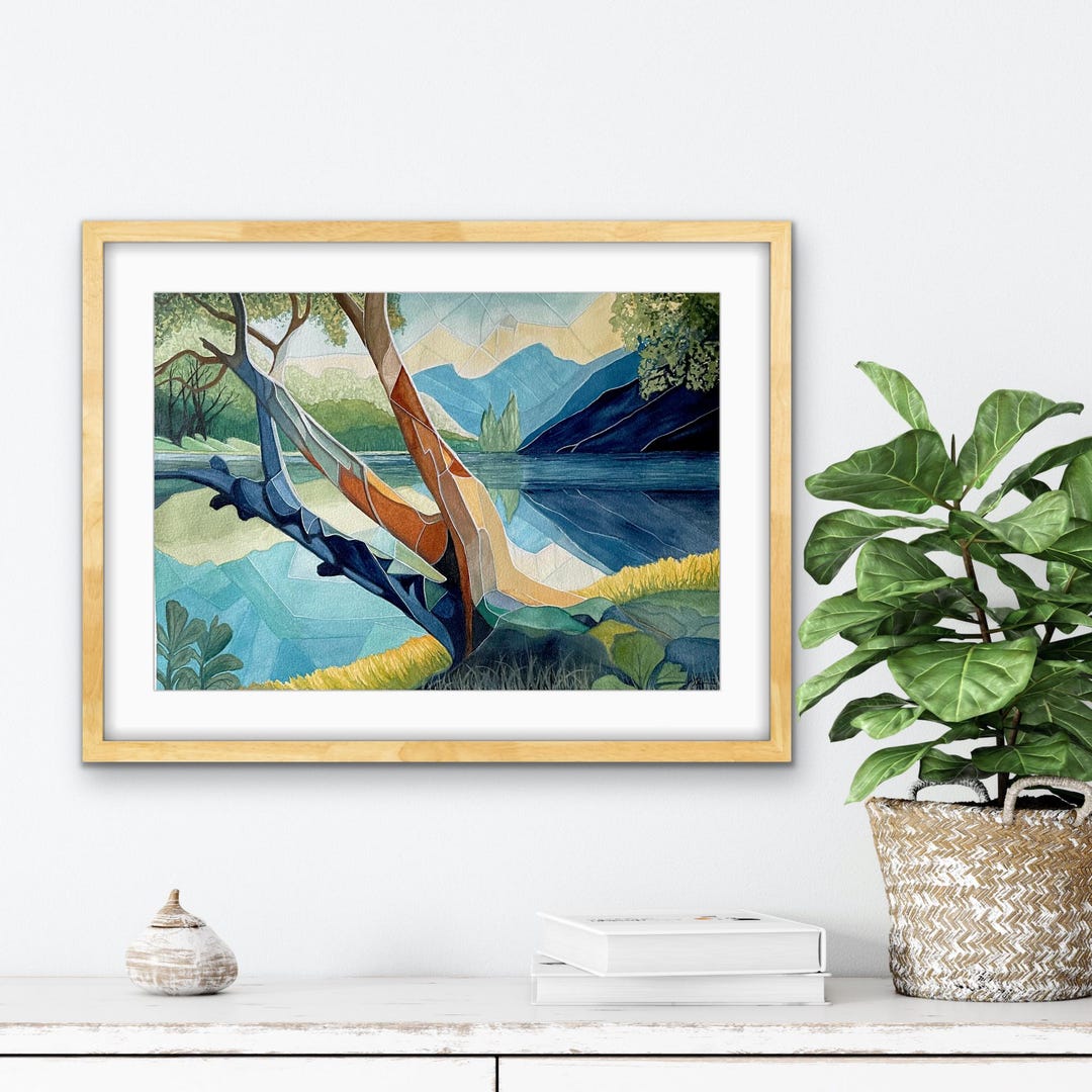 Abstract Watercolour Gum Tree Landscape Art Print, Australian Landscape ...