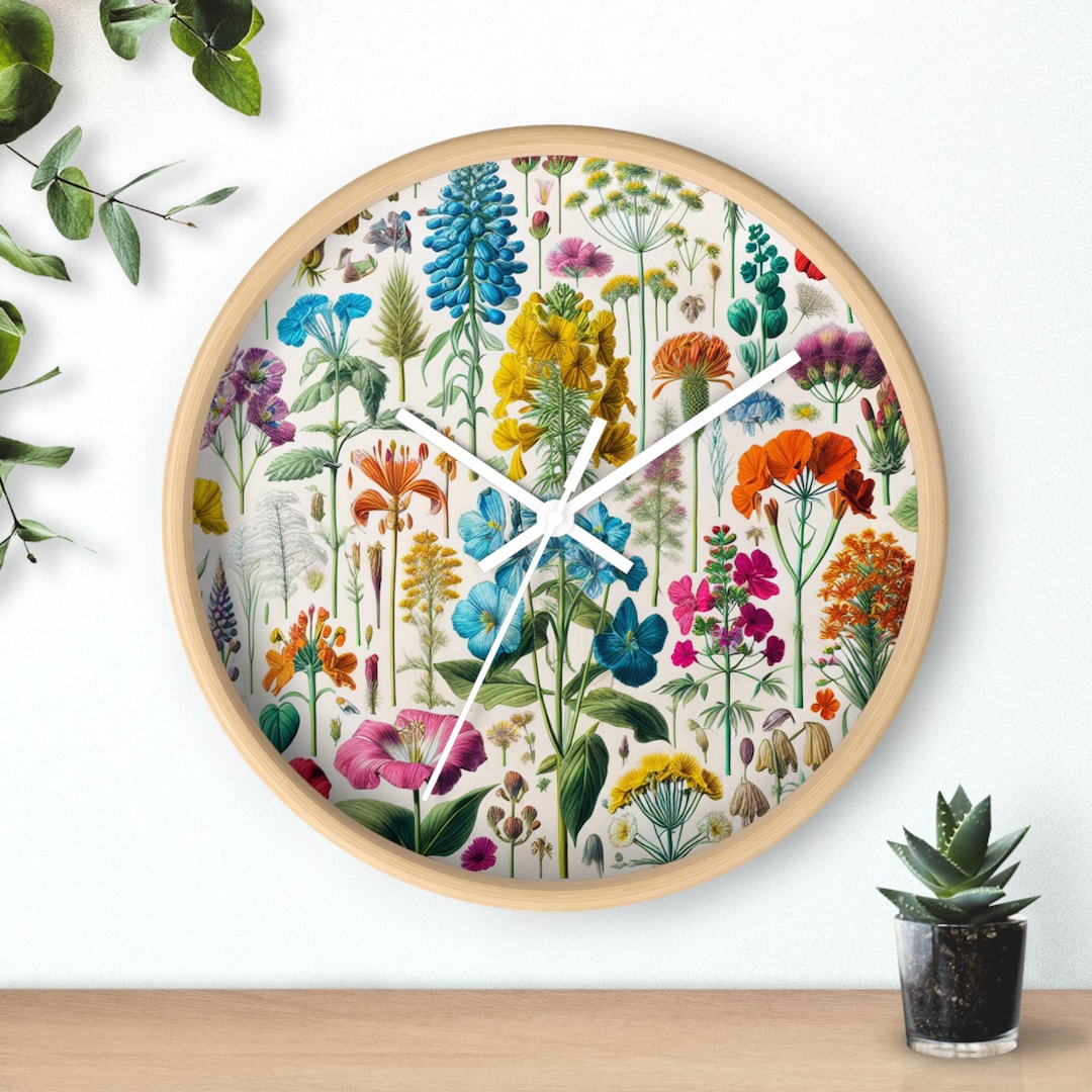 Botanical Garden Wall Clock - Vintage Floral Home Decor, Nature ...
