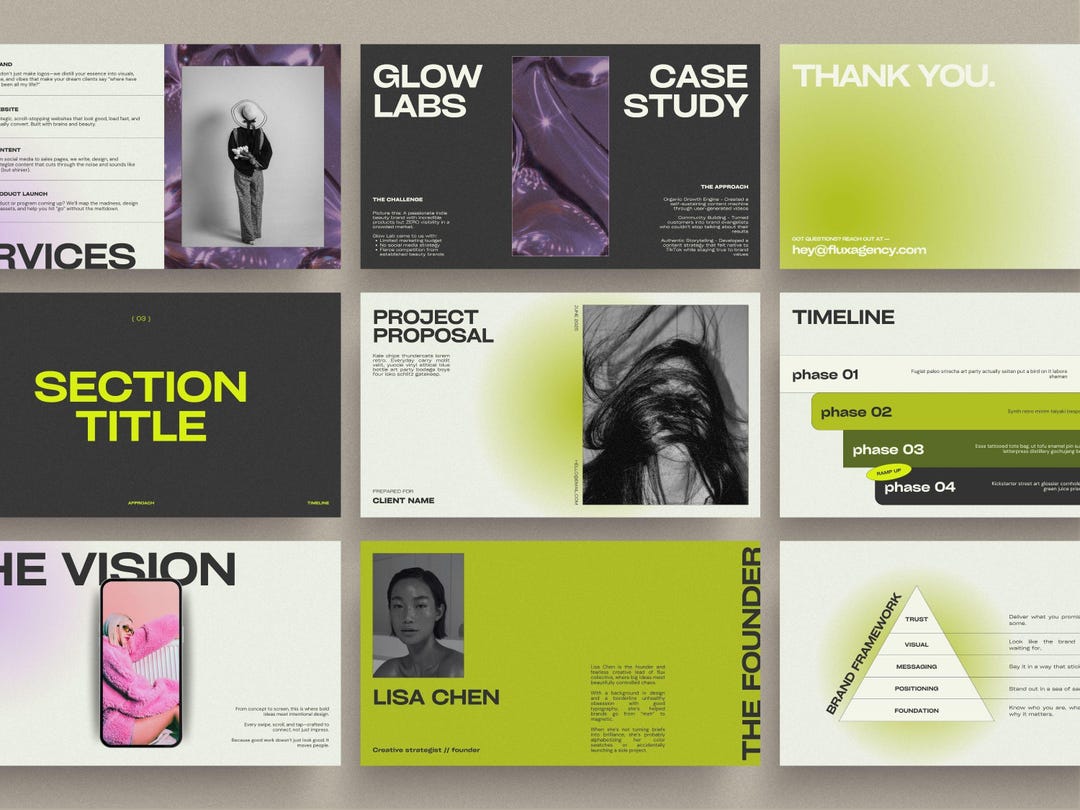 Canva Presentation Template: Bold Green and Lilac Creative Agency Slide ...