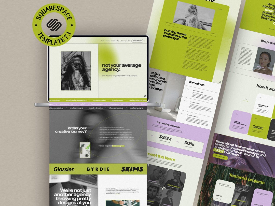 Bold Green and Lilac Squarespace Website Template for Creative Agencies ...