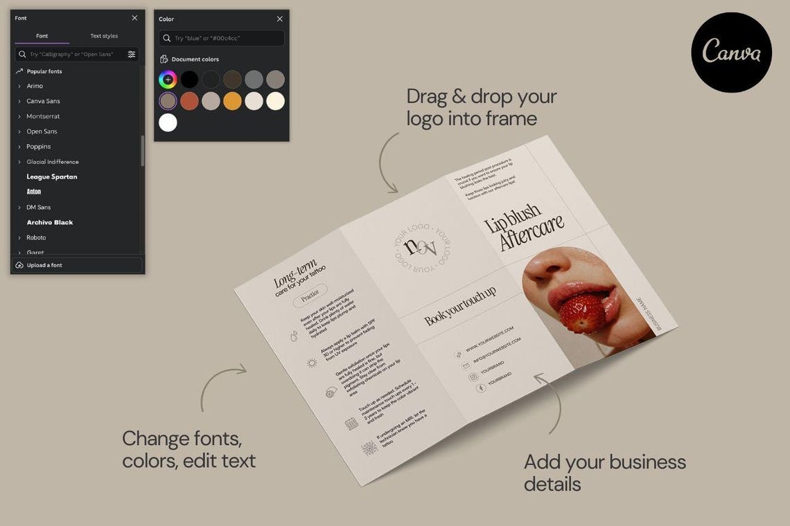 Lip Blush Aftercare Brochure: Permanent Makeup Guide (editable Canva ...