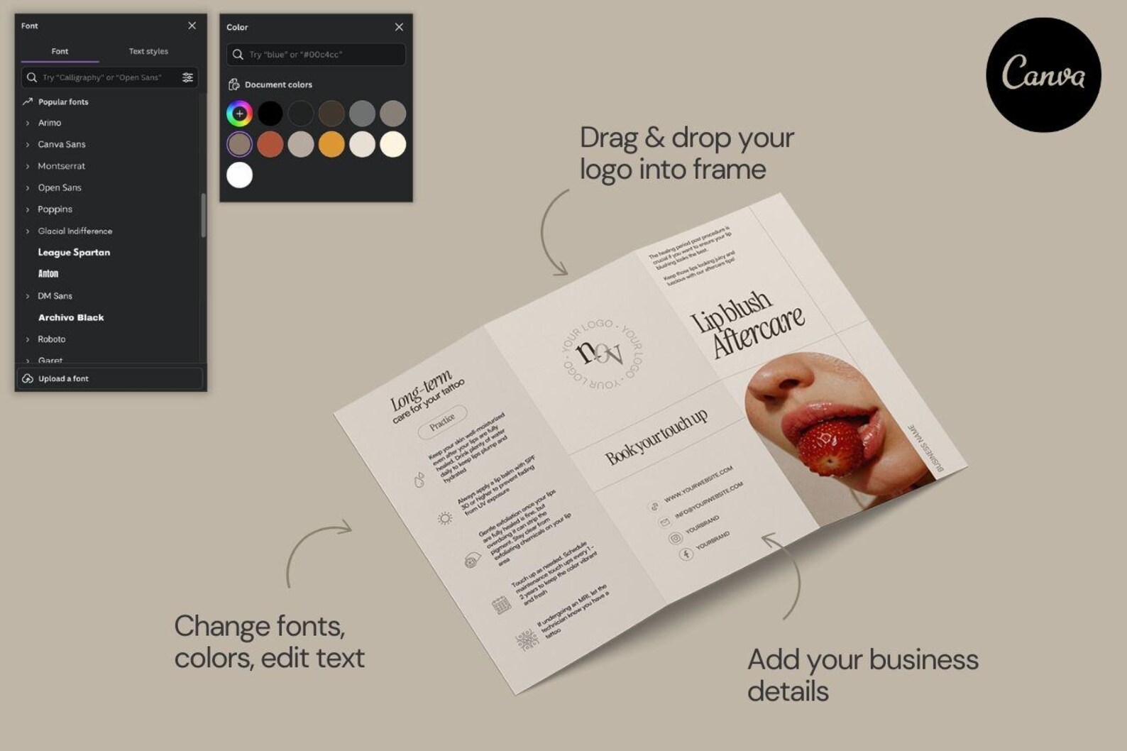 Lip Blush Aftercare Brochure: Permanent Makeup Guide (editable Canva ...