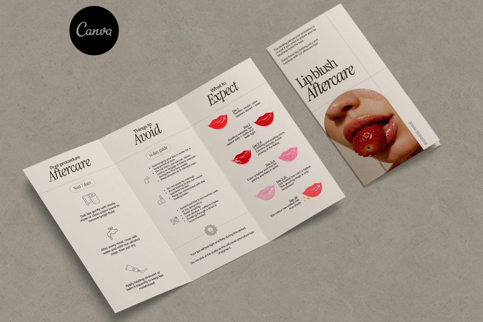 Lip Blush Aftercare Brochure: Permanent Makeup Guide (editable Canva ...