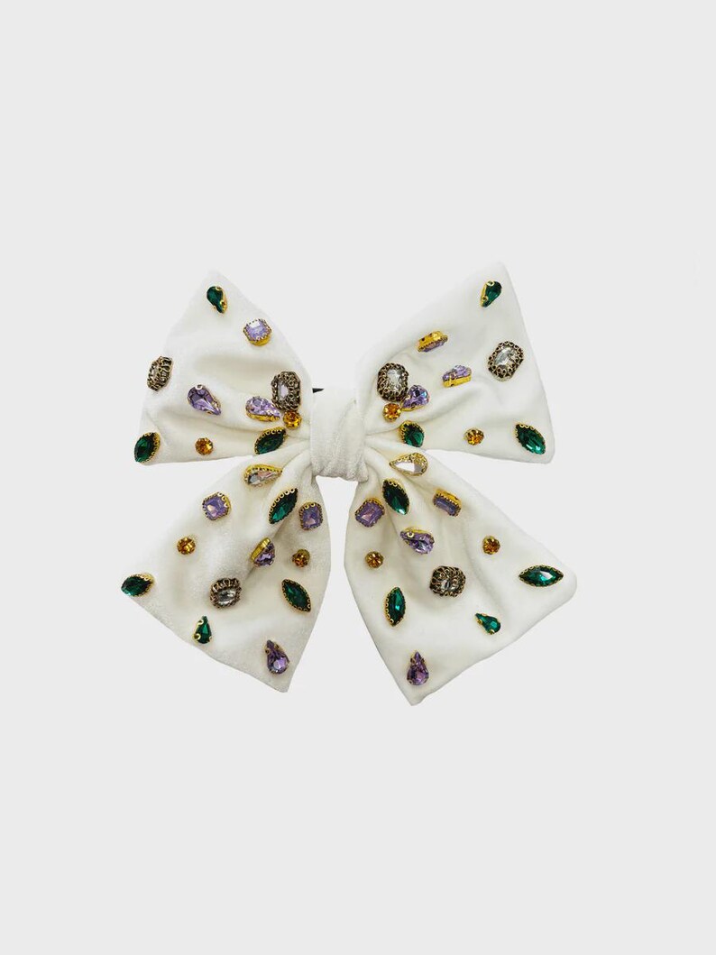 Bejeweled Velvet Bow- White - Etsy