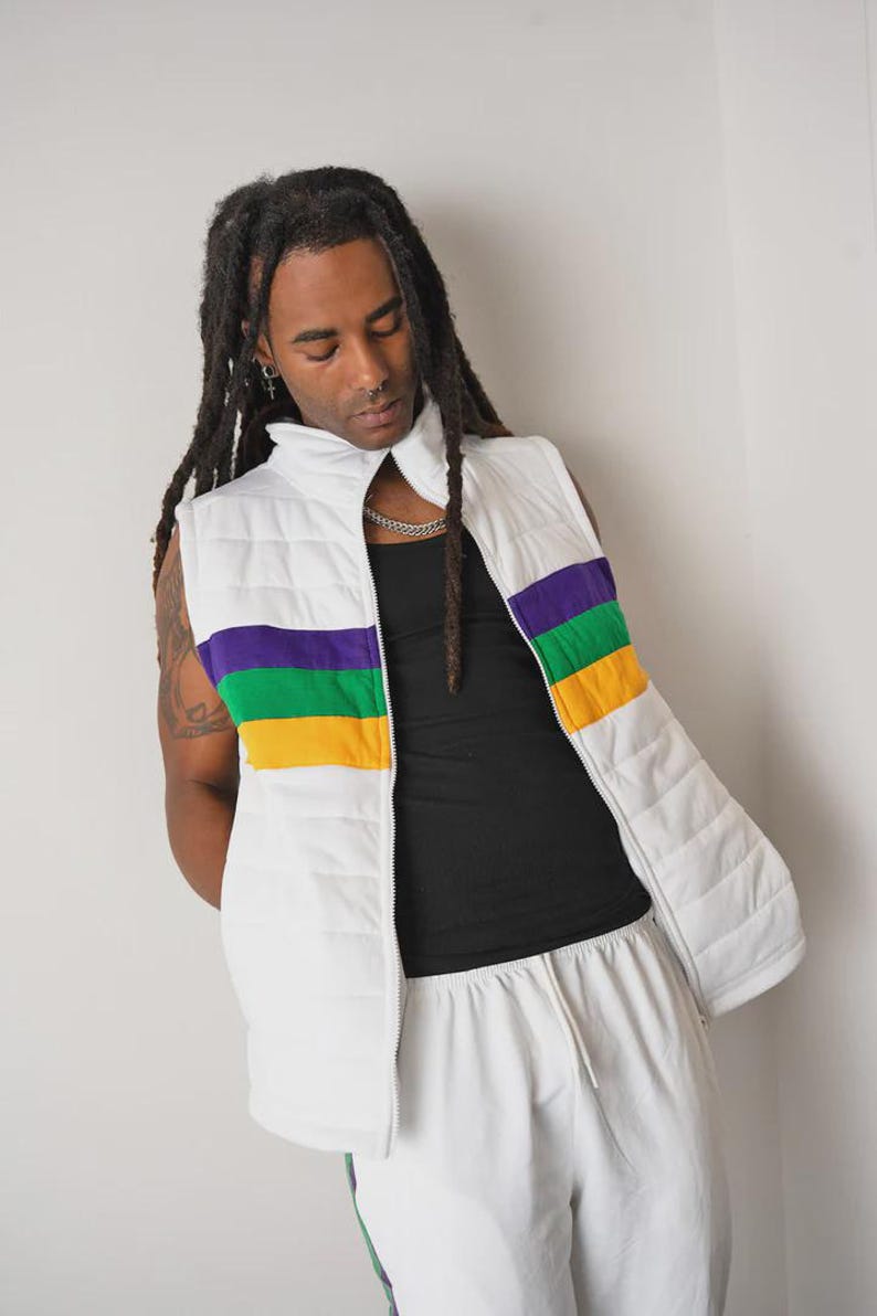 Adult Mardi Gras White Chest Stripe Quilted Vest - Etsy