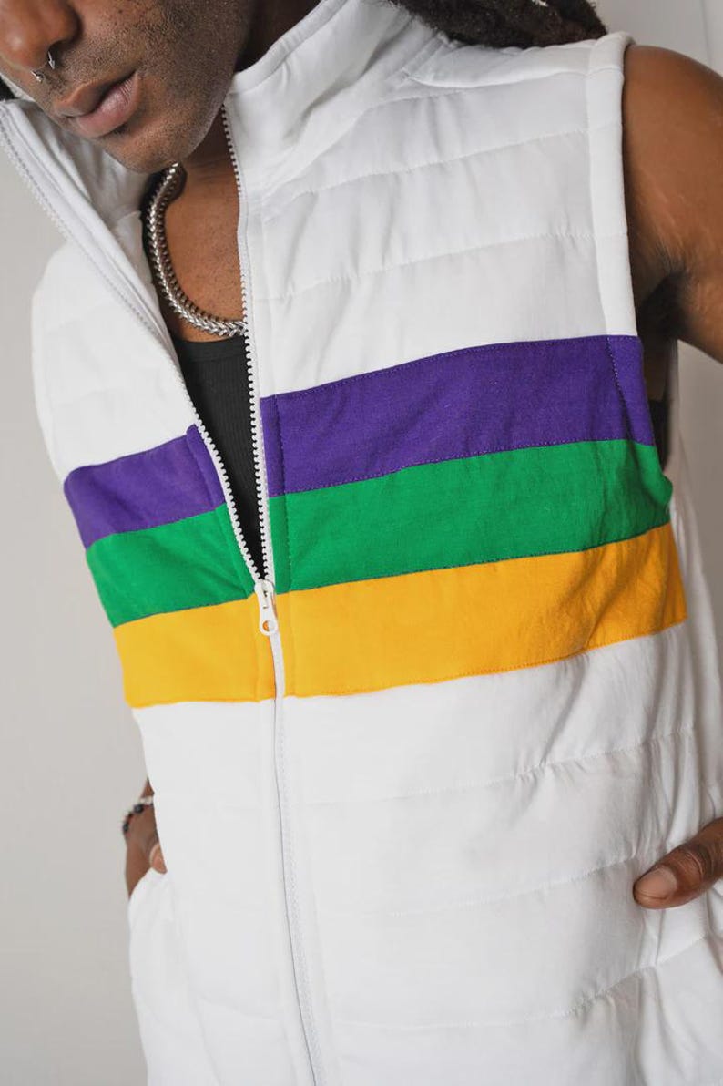 Adult Mardi Gras White Chest Stripe Quilted Vest - Etsy