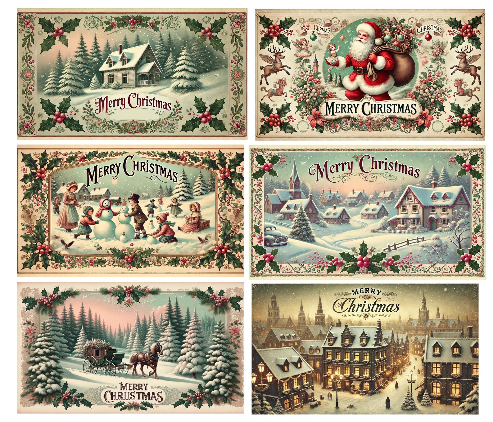 Vintage Christmas Postcards, 6 Printable Winter Postcards, Postcards ...
