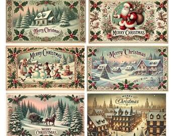 Vintage Christmas Postcards, 6 Printable Winter Postcards, Postcards Digital Download, Retro ...