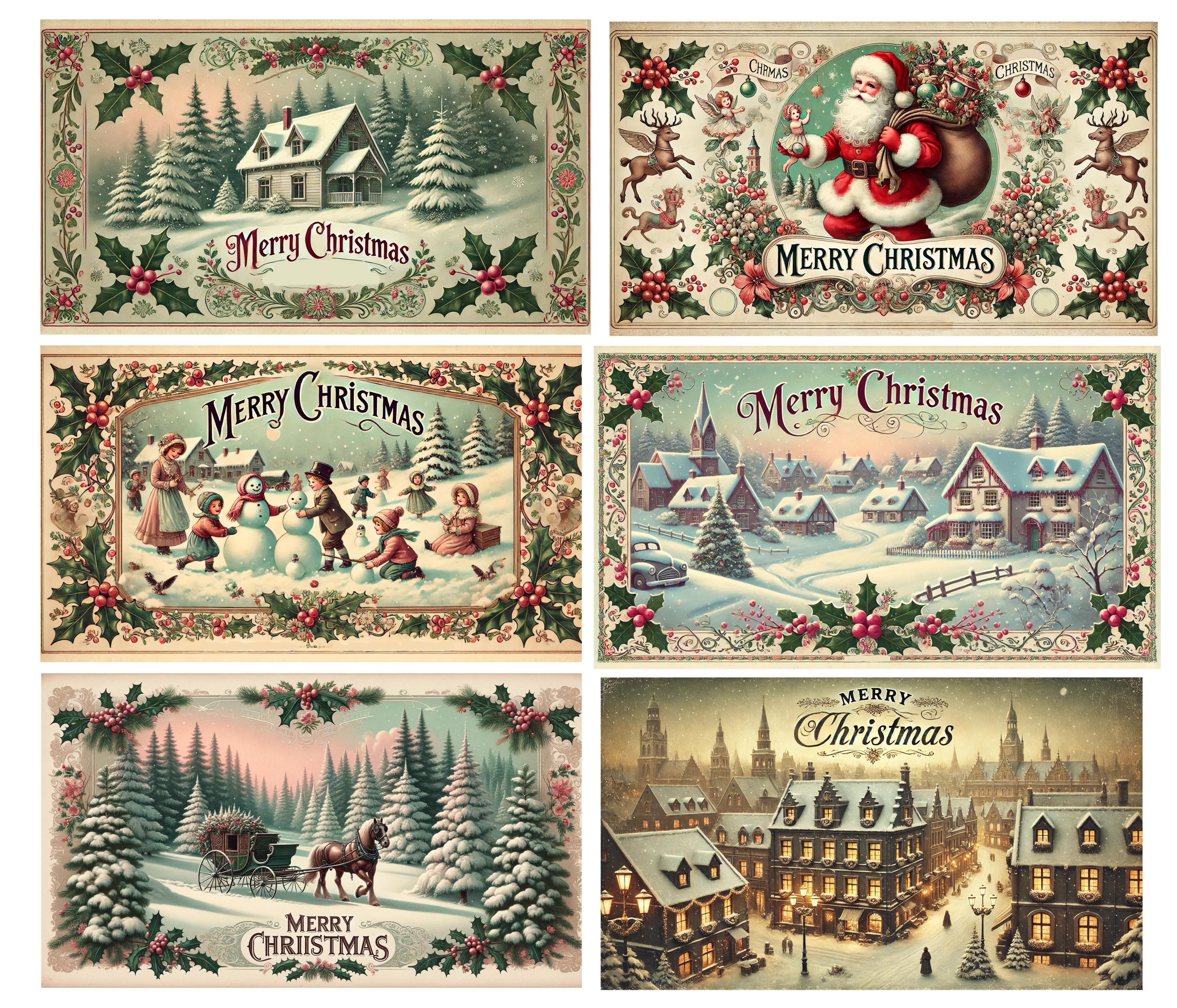 Vintage Christmas Postcards, 6 Printable Winter Postcards, Postcards ...