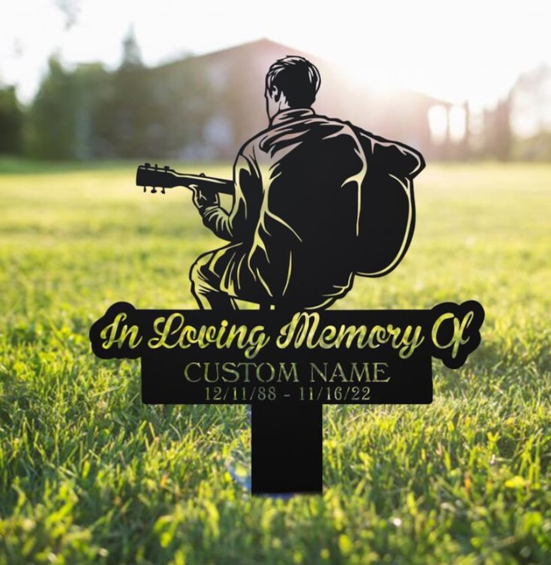 Custom Man Playing Guitar Guitarist Memorial Stake, Guitar Lover ...