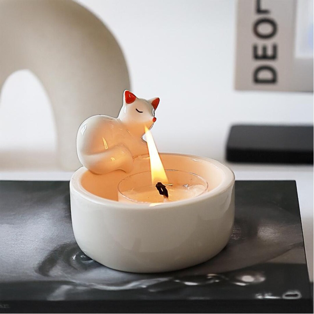 Ceramic Fox Candle Holder Cute Cartoon Animal Candle Stand White ...