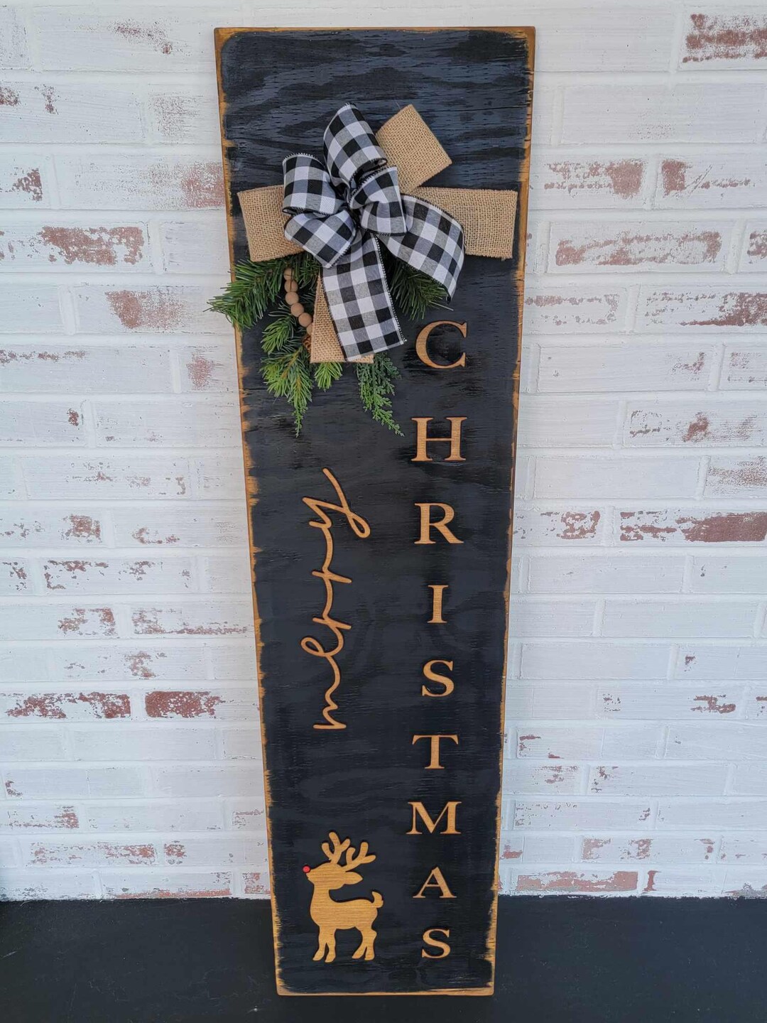 Merry Christmas Rudolph Porch Leaner, Merry Christmas Sign Wood Black ...