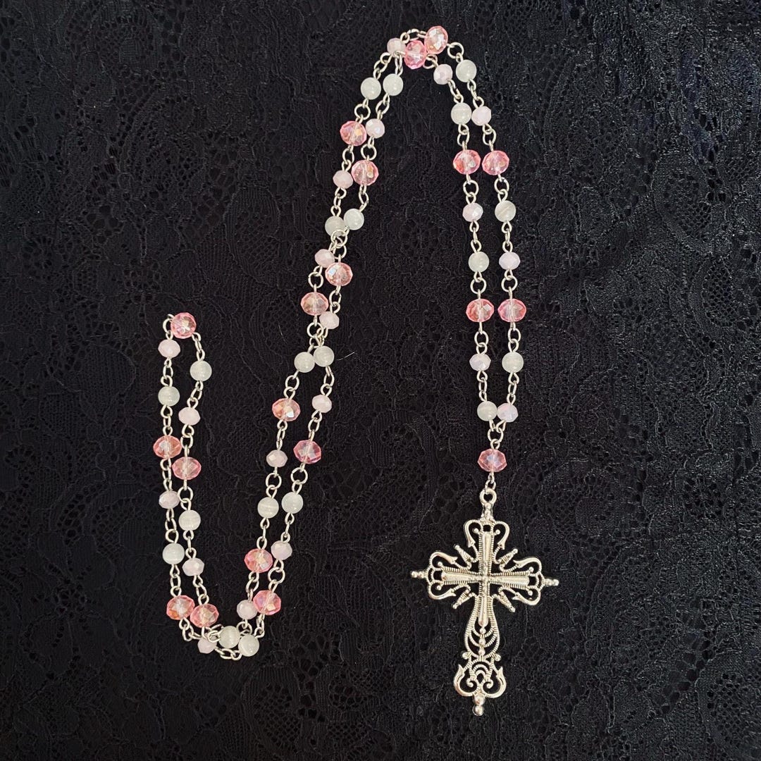 Pink Crystal Cross Necklace With Silver Cross Pendant - Etsy