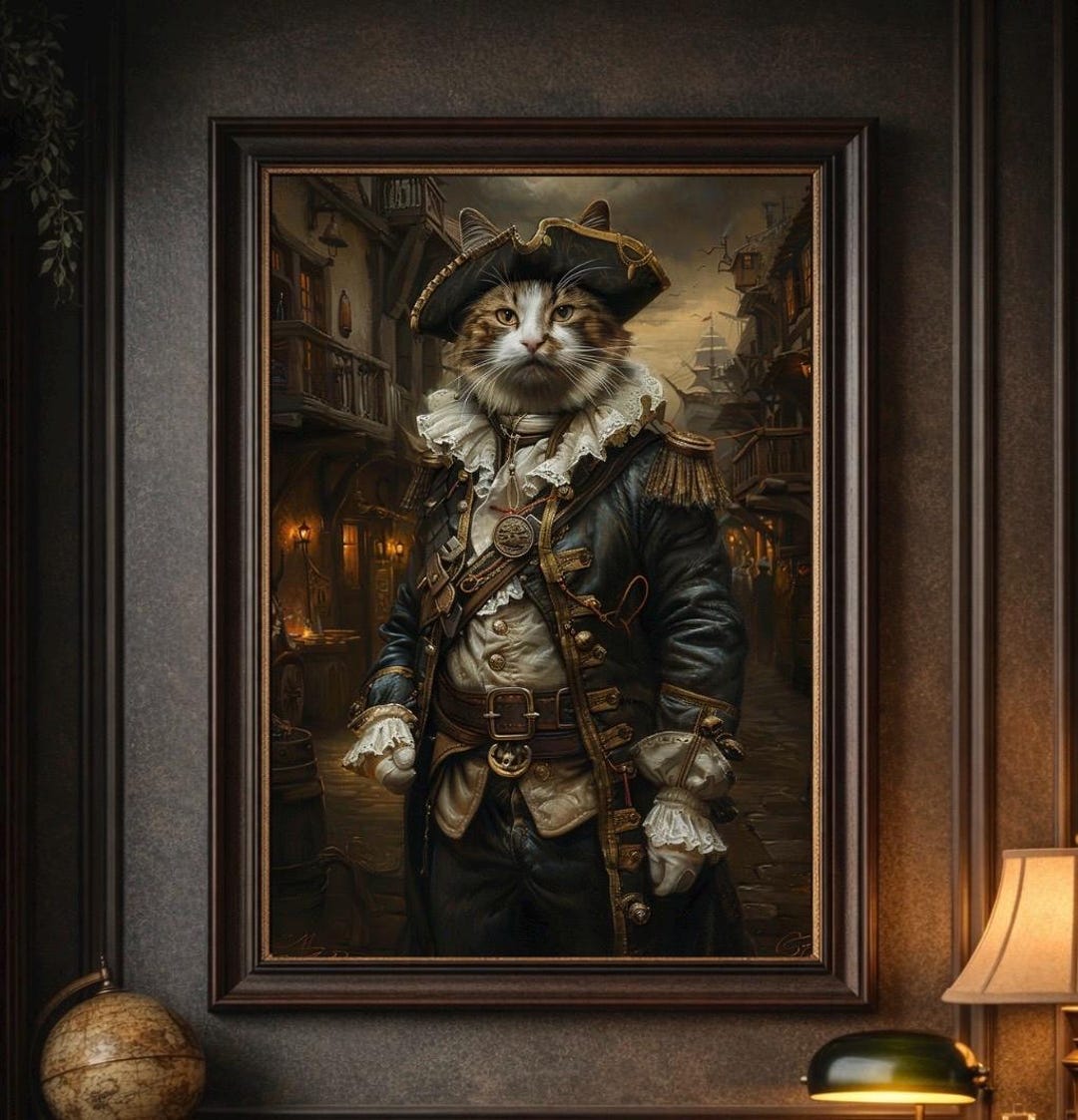 Cat Pirate Captain Wall Art, Anthropomorphic Pirate Animal Print ...