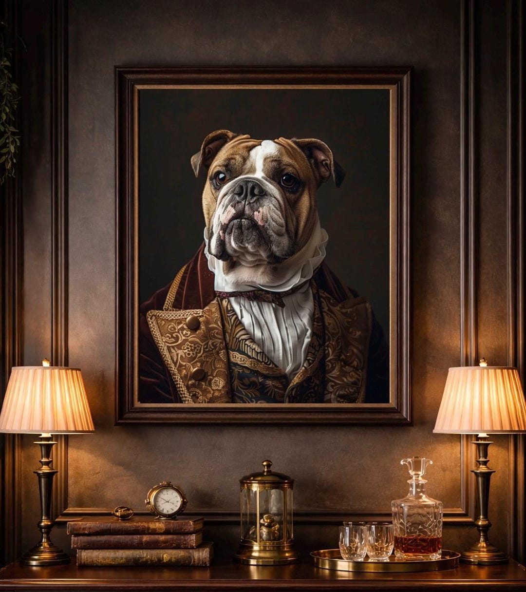Bulldog in a Suit Portrait, Anthropomorphic Art Print, Vintage Animal ...