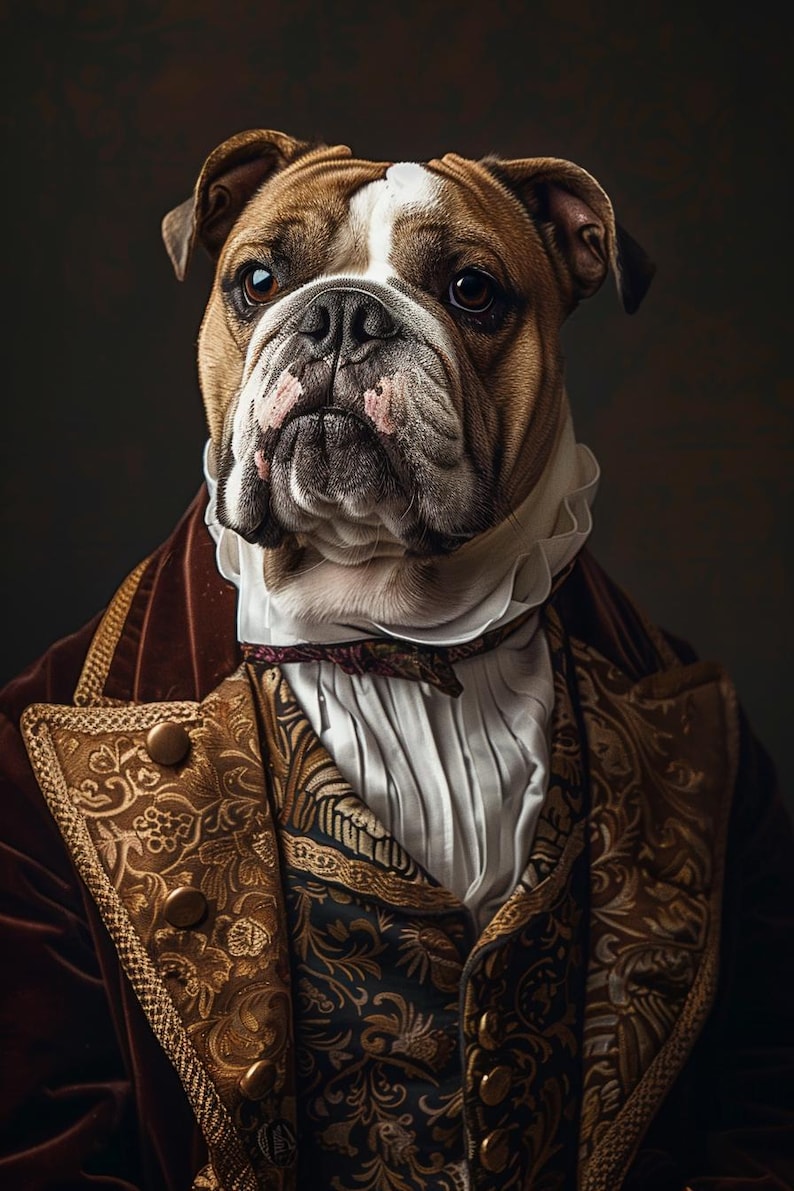 Bulldog in a Suit Portrait, Anthropomorphic Art Print, Vintage Animal ...