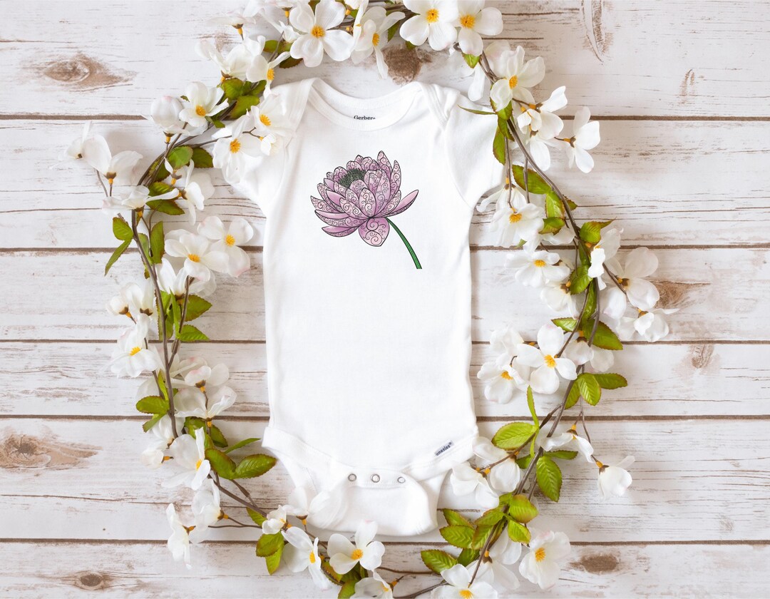Baby Onesie, Pink Water Lily Floral Design, Newborn Outfit, Baby Shower ...