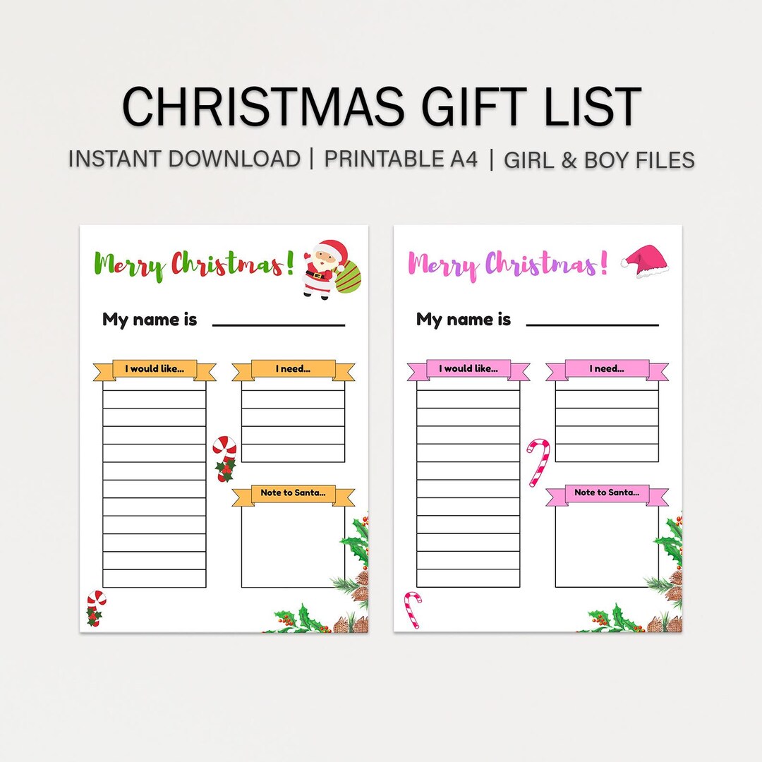 Simple Christmas List Letter to Santa Wishlist Kids Plan Shopping ...