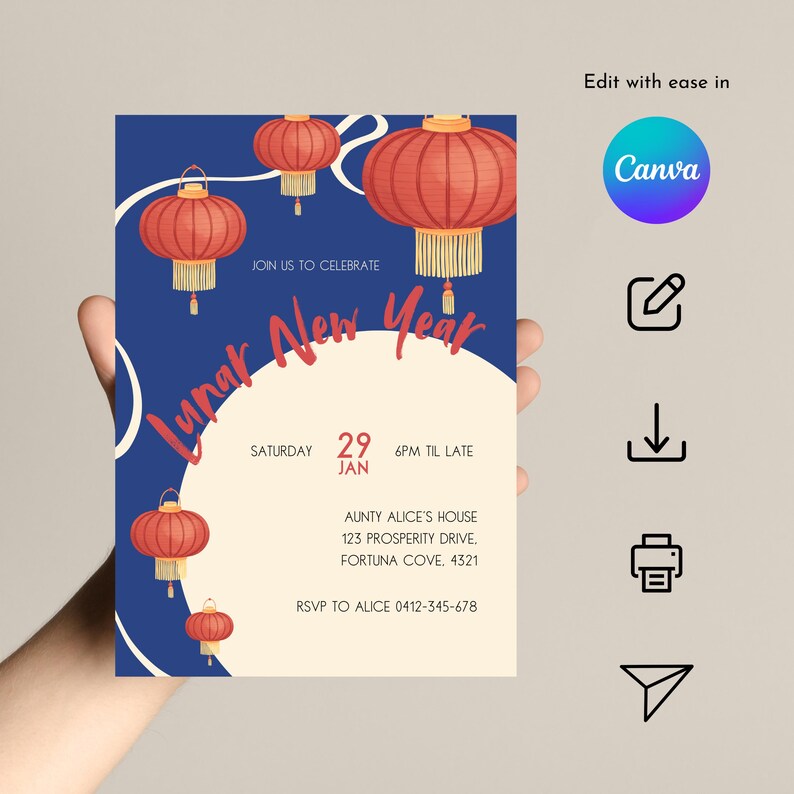 Editable Lunar New Year Invitation Digital Download Red Lantern Party ...