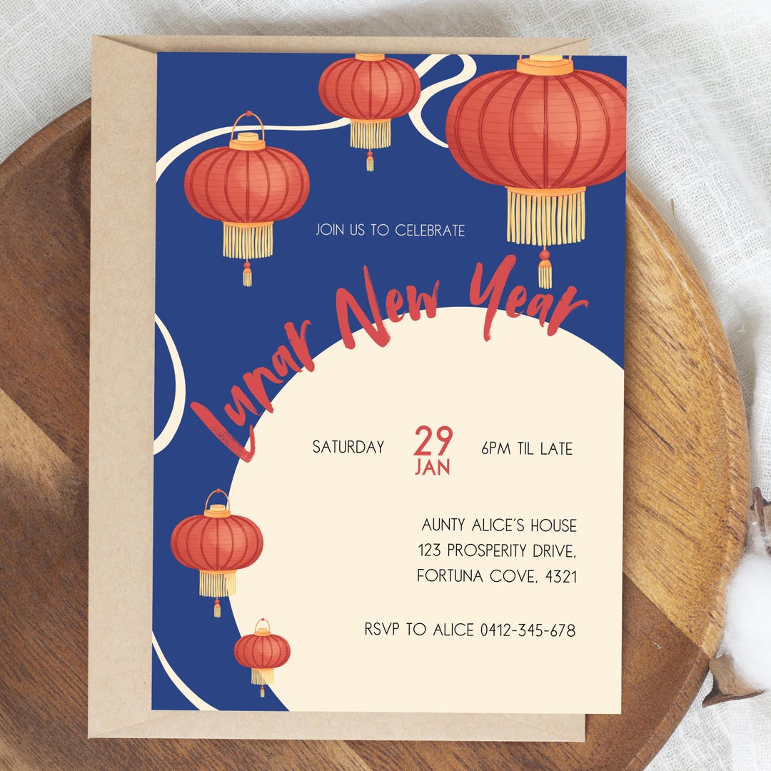 Editable Lunar New Year Invitation Digital Download Red Lantern Party ...