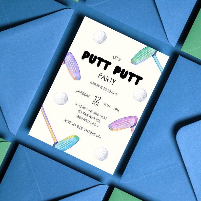Editable Mini Golf Invitation Digital Download Watercolour Golf ...