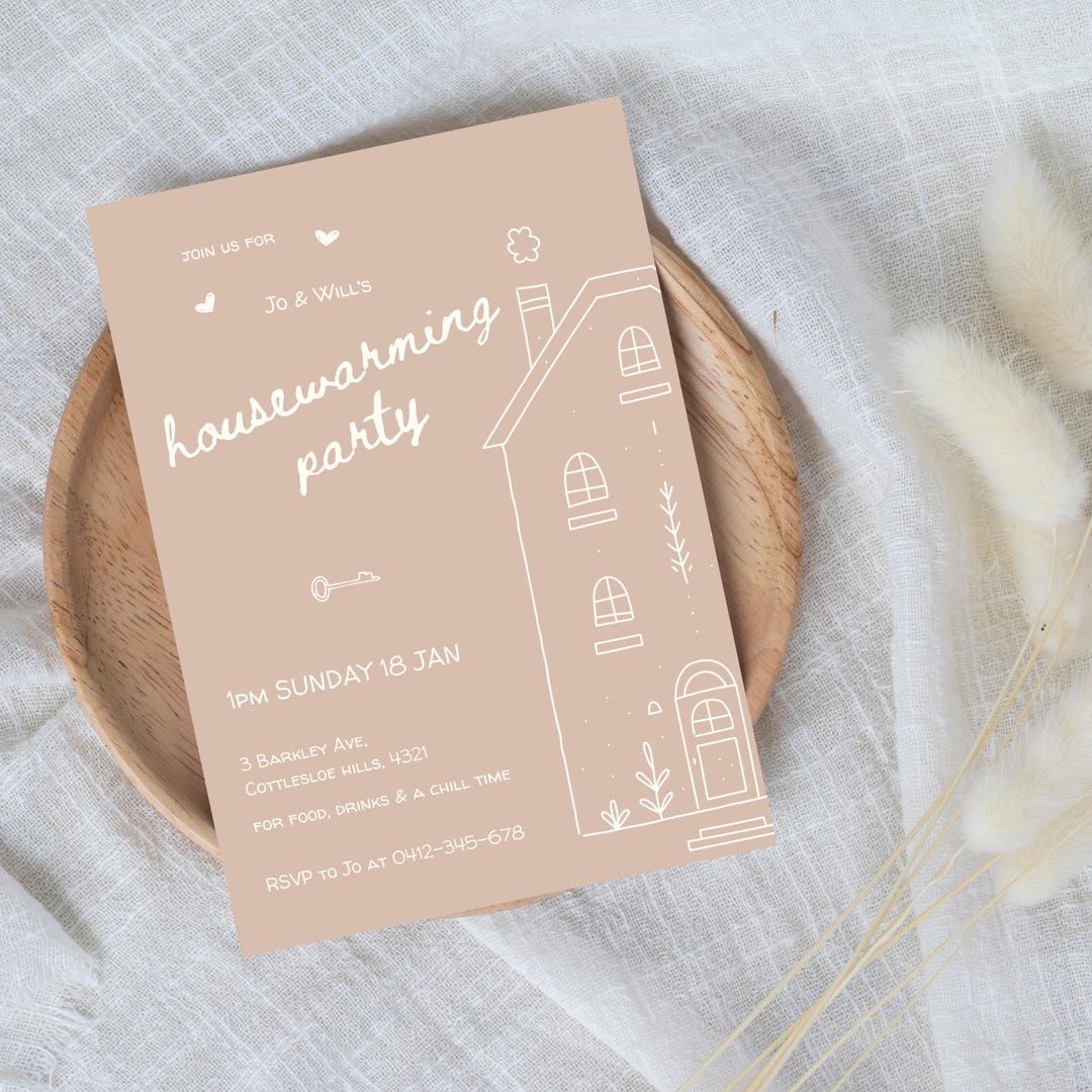 Housewarming Invitation for Moving in Party Beige Hand Dawn ...