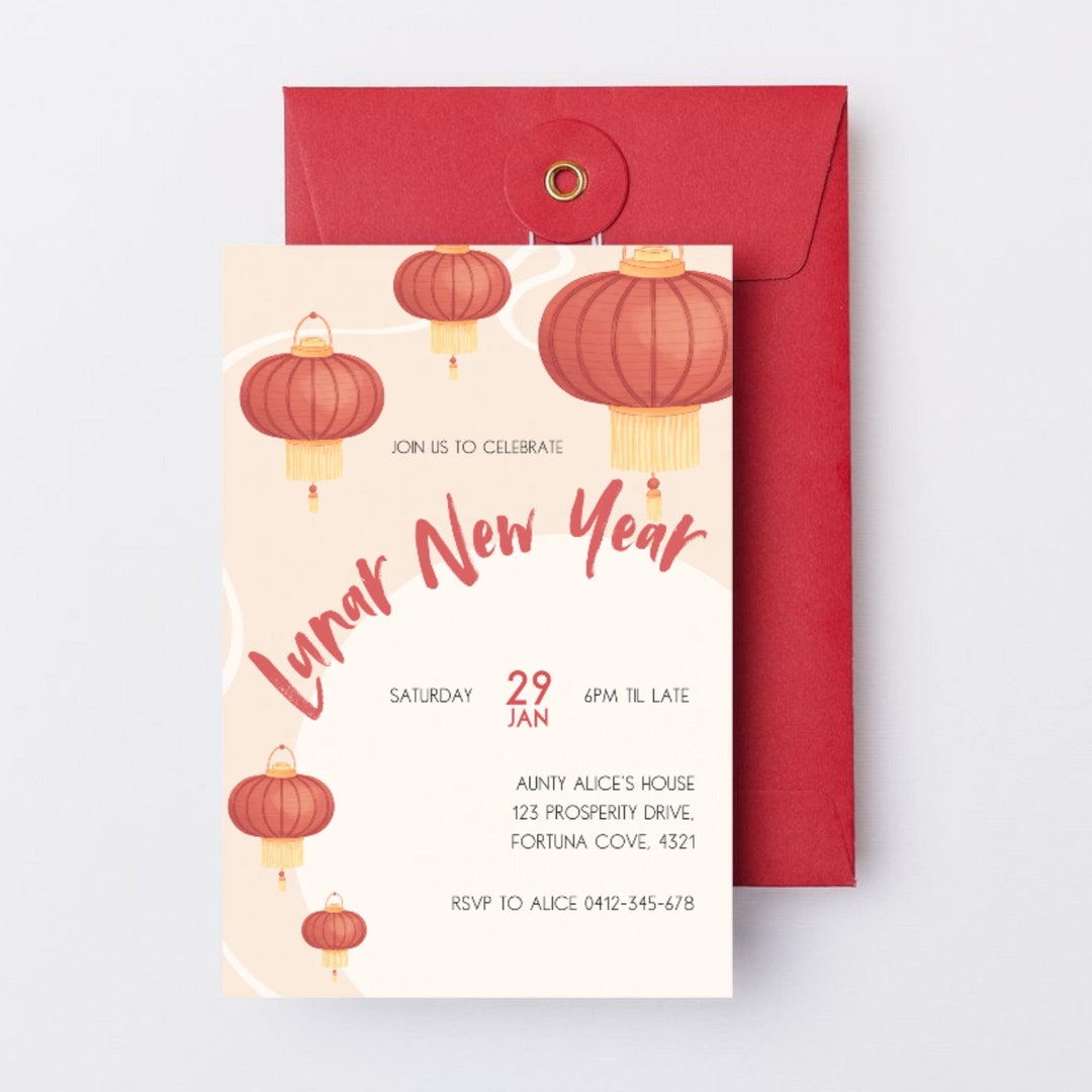 Editable Lunar New Year Invitation Digital Download Red Lantern Party ...