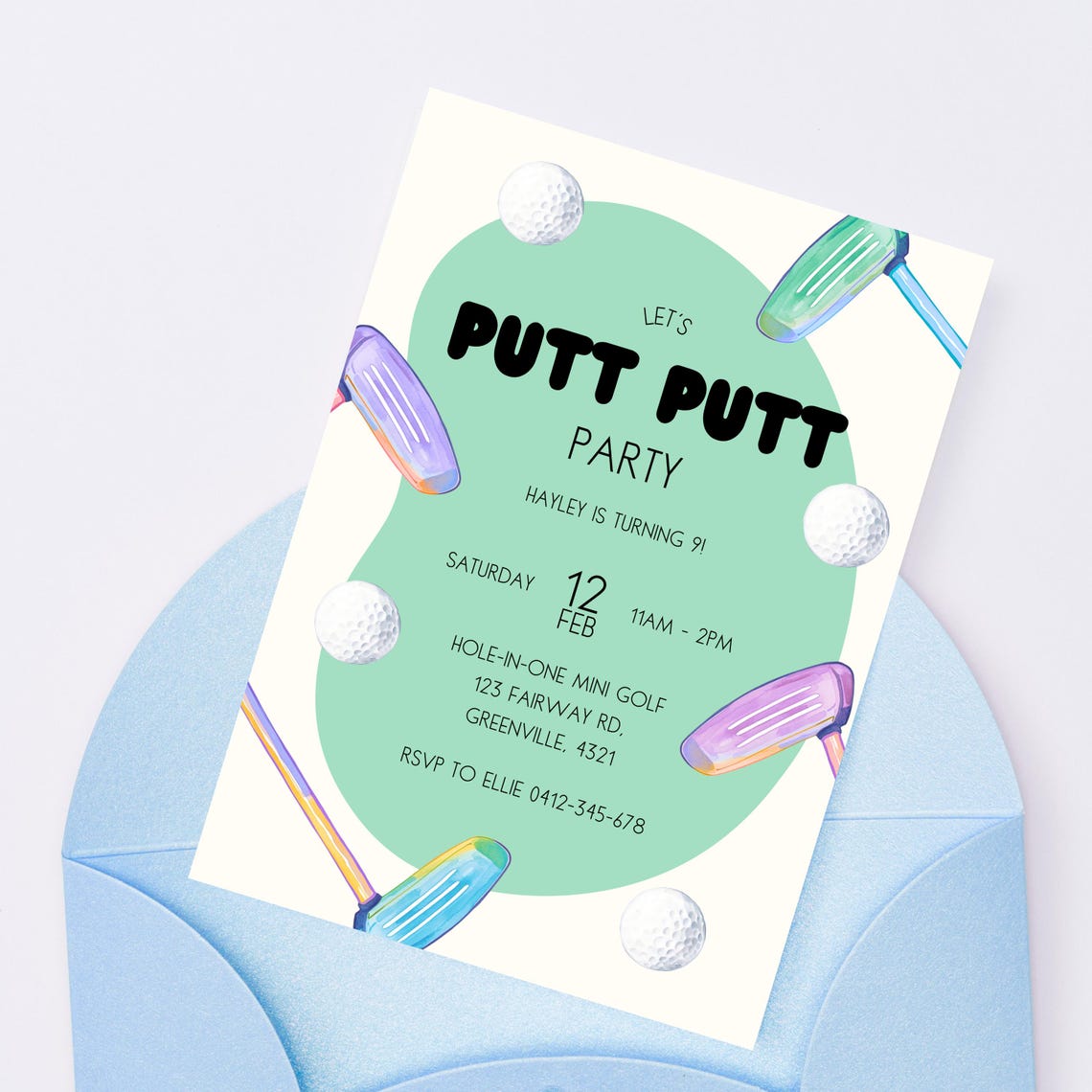 Editable Mini Golf Invitation Digital Download Watercolour Golf ...